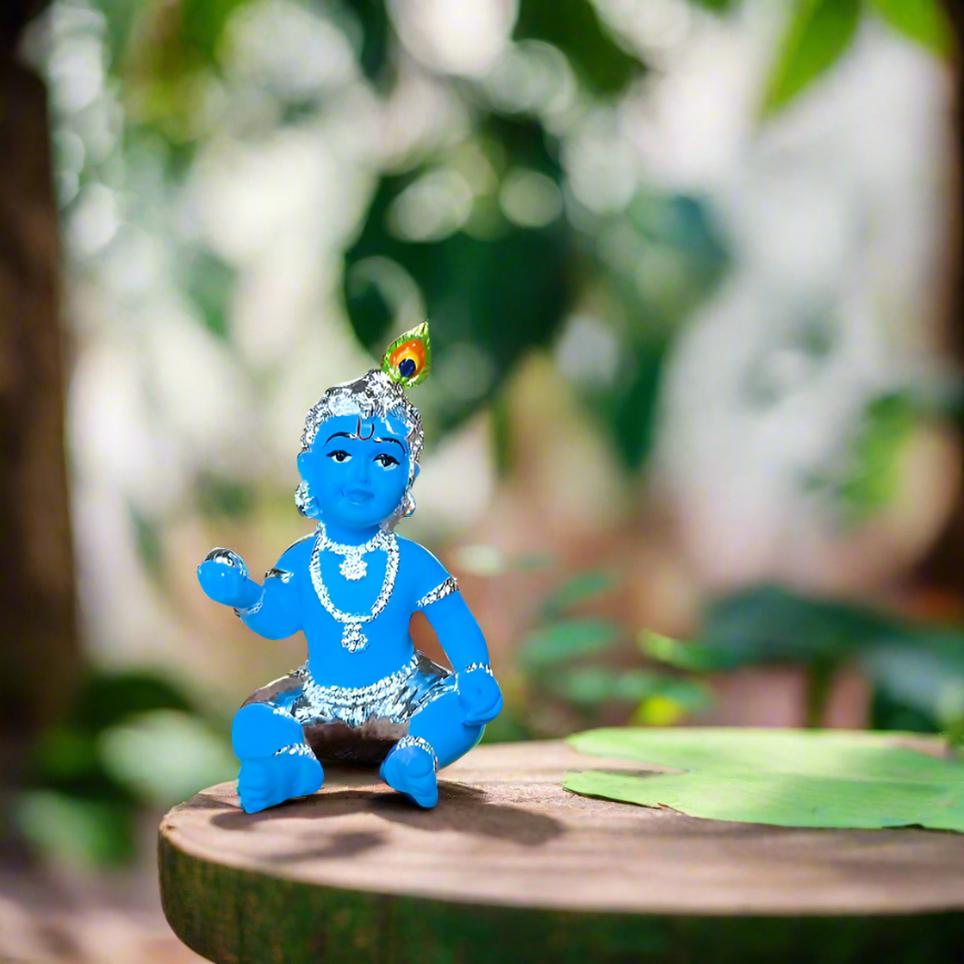Silver Plated Sitting Laddu Gopal Murti – Bhakti Samagri