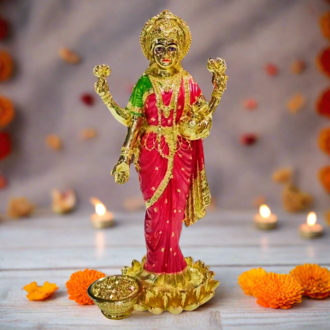 Gold Plated Standing Lakshmi Ji Murti – Bhakti Samagri