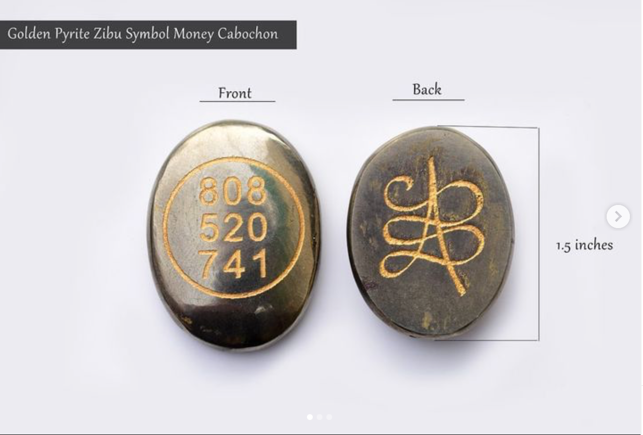 Golden Pyrite Zibu Symbol Coin Money Cabochon – Bhakti Samagri
