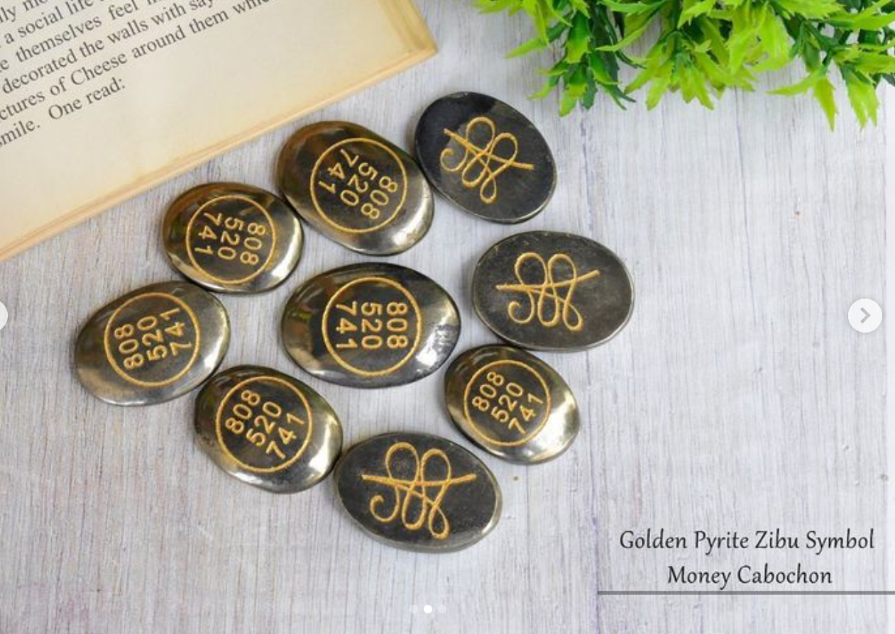 Golden Pyrite Zibu Symbol Coin Money Cabochon – Bhakti Samagri