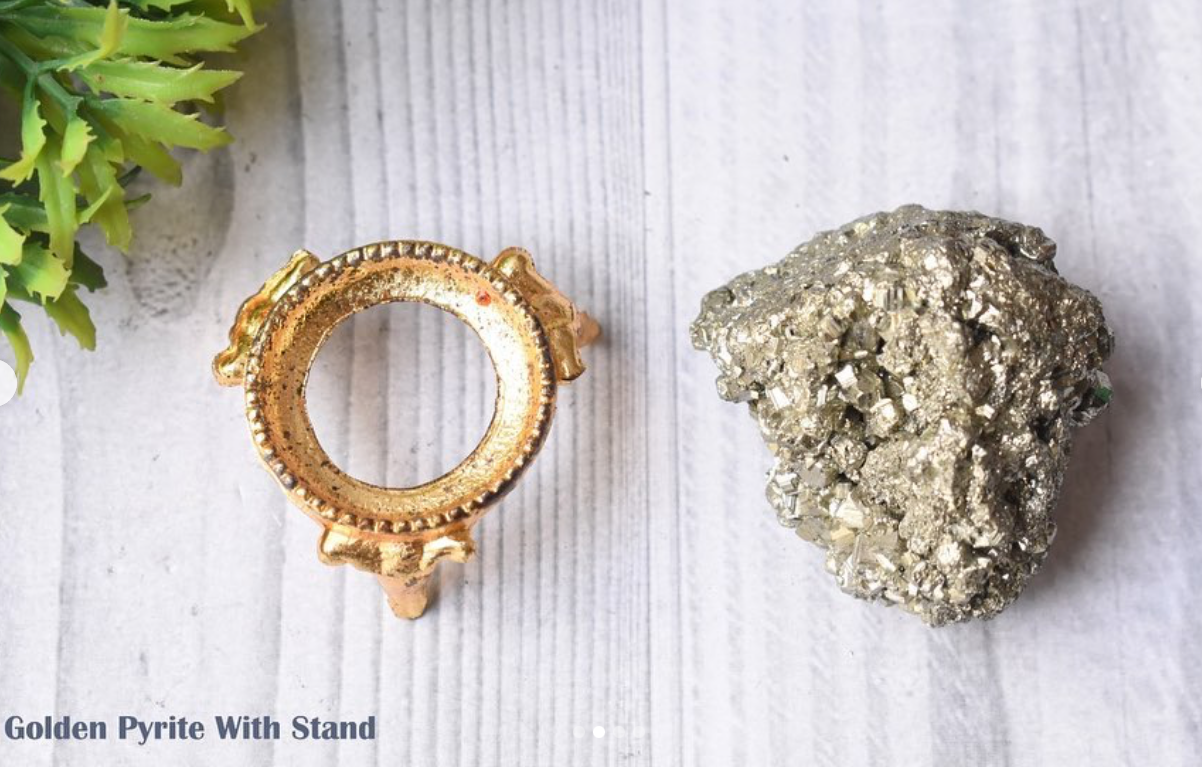 Raw Golden Pyrite Geode Stone with Stand – Bhakti Samagri