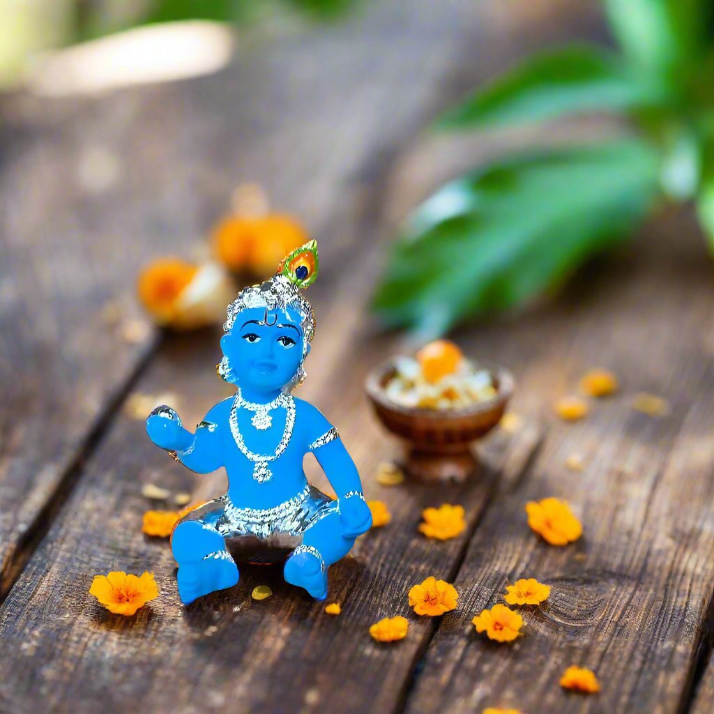 Silver Plated Sitting Laddu Gopal Murti – Bhakti Samagri